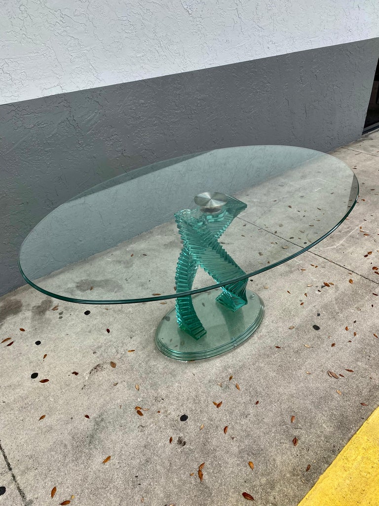 1980s Sculptural Helix Spiral Swivel Top Lucite Glass Dining Table For ...