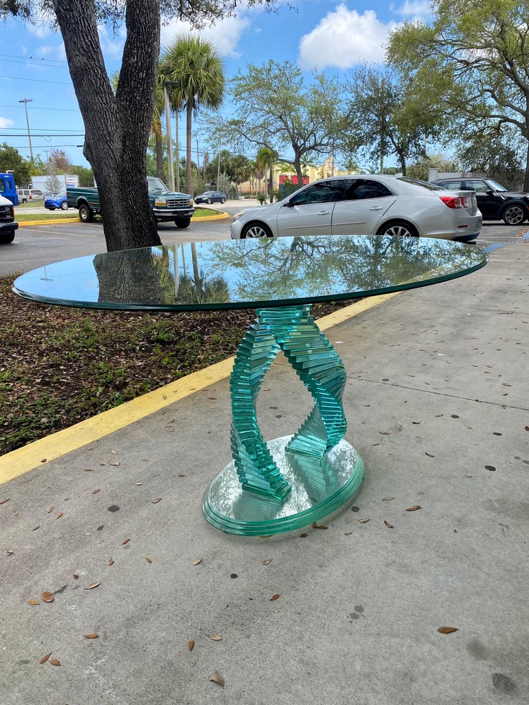 1980s Sculptural Helix Spiral Swivel Top Glass Dining Table For Sale at ...