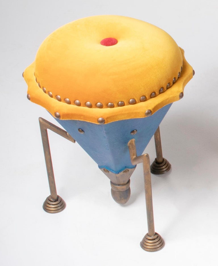 1980s Set of 3 German Abstract Design Upholstered Iron Puff Chairs For ...