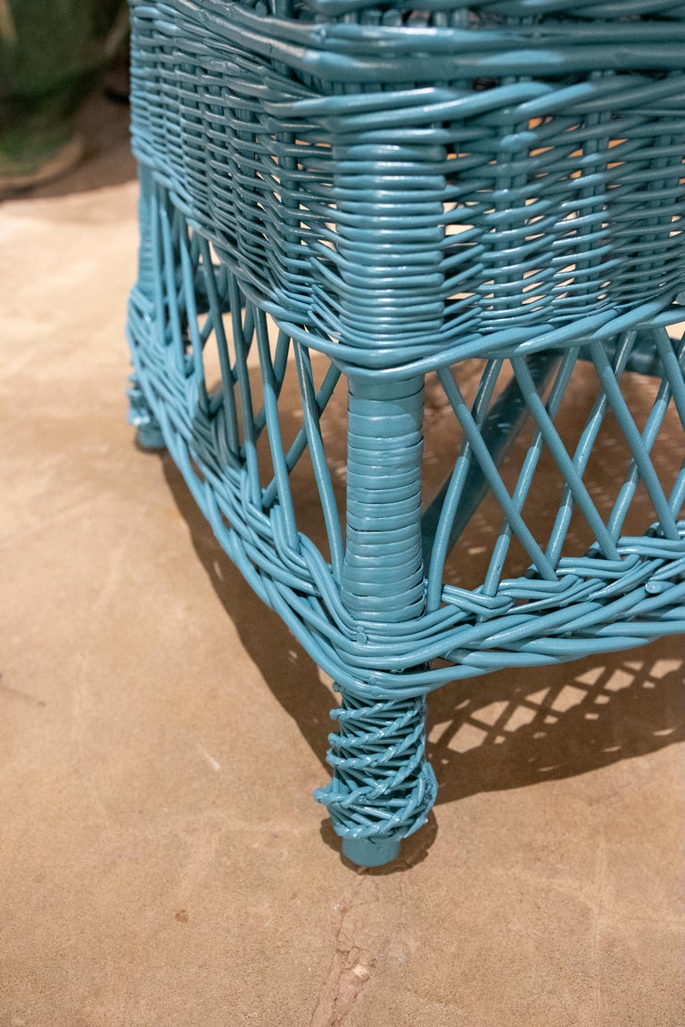 1980s Set of Four Wicker Blue Painted Armchairs For Sale at 1stDibs