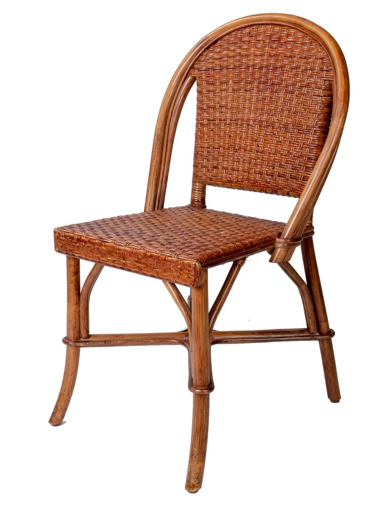 1980s Set of Six Spanish Wicker and Wood Chairs For Sale at 1stDibs