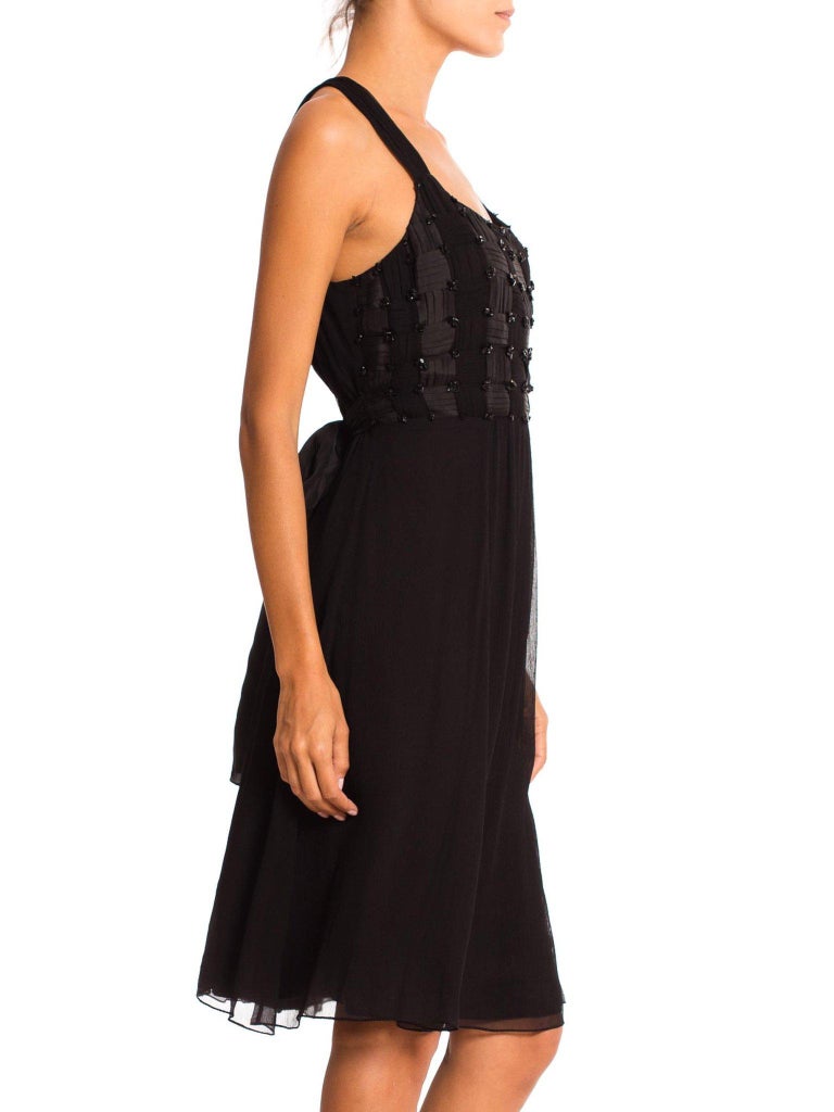 1980'S Black Silk Mousseline and Satin Basket-Weave Bodice Cocktail ...