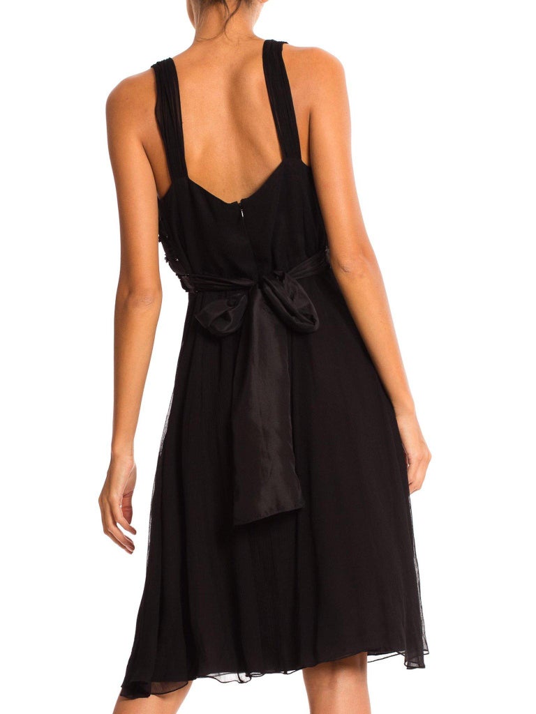 1980'S Black Silk Mousseline and Satin Basket-Weave Bodice Cocktail ...