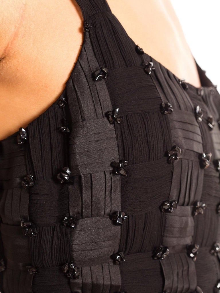 1980'S Black Silk Mousseline and Satin Basket-Weave Bodice Cocktail ...