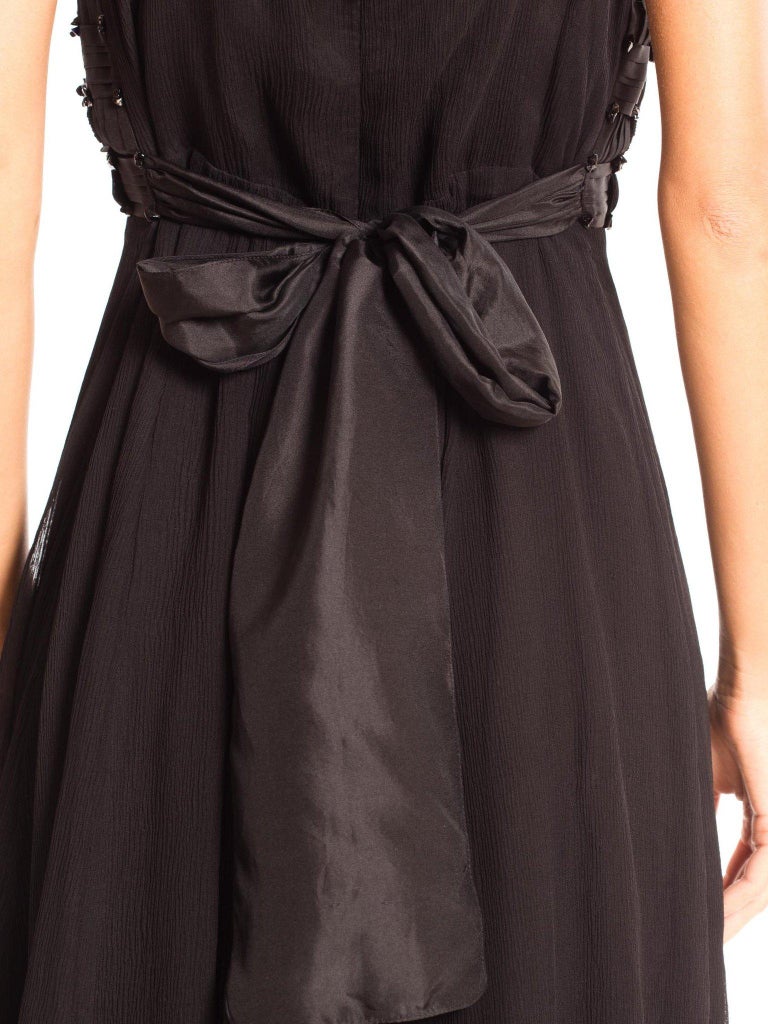 1980'S Black Silk Mousseline and Satin Basket-Weave Bodice Cocktail ...