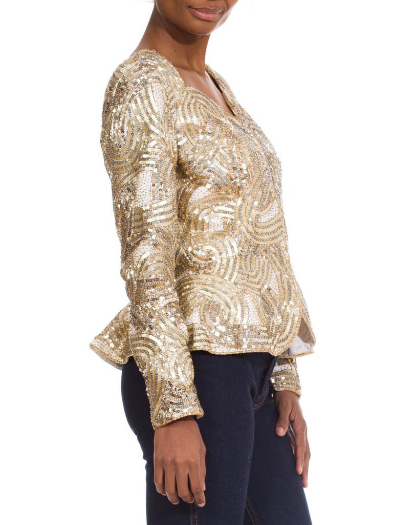 1980S Silver and Gold Beaded "Dynasty" Style Long Sleeve Jacket Top ...