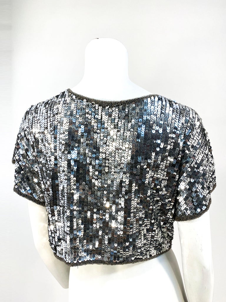1980s Silver Sequin Disco Bolero For Sale at 1stDibs | silver sequin bolero