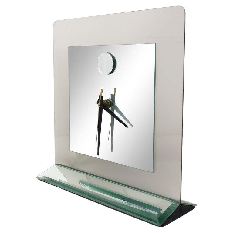 1980s Smoked Glass and Mirror Clock by John Gilmore for Accessories Art ...