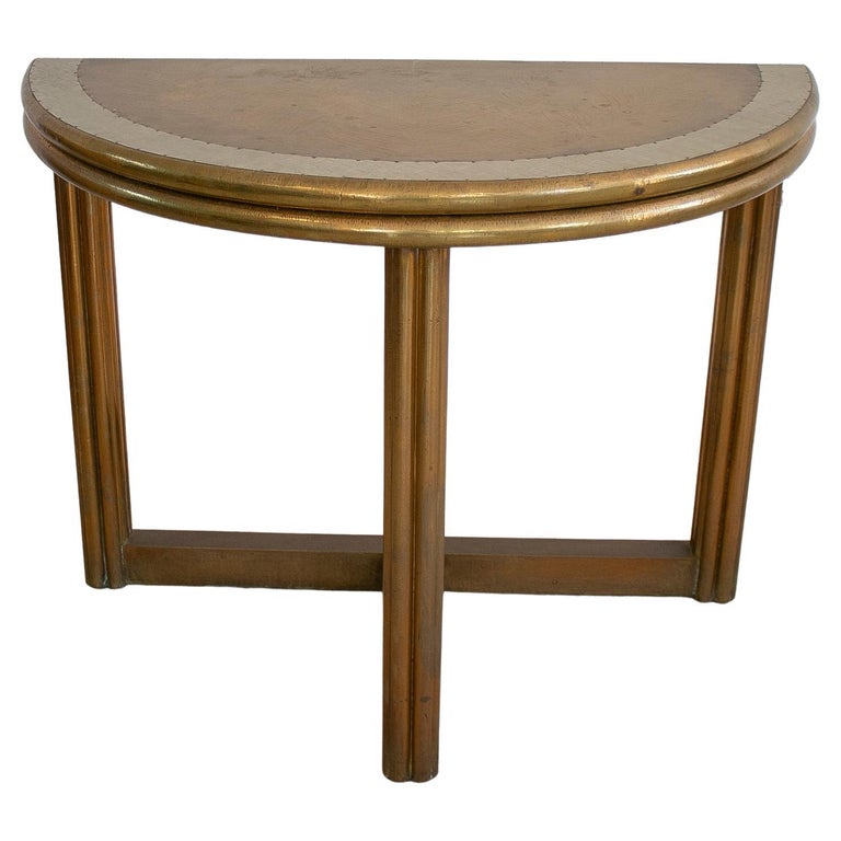 1980s Spanish 2-Tone Bronze on Wood Round Folding Table Signed ...