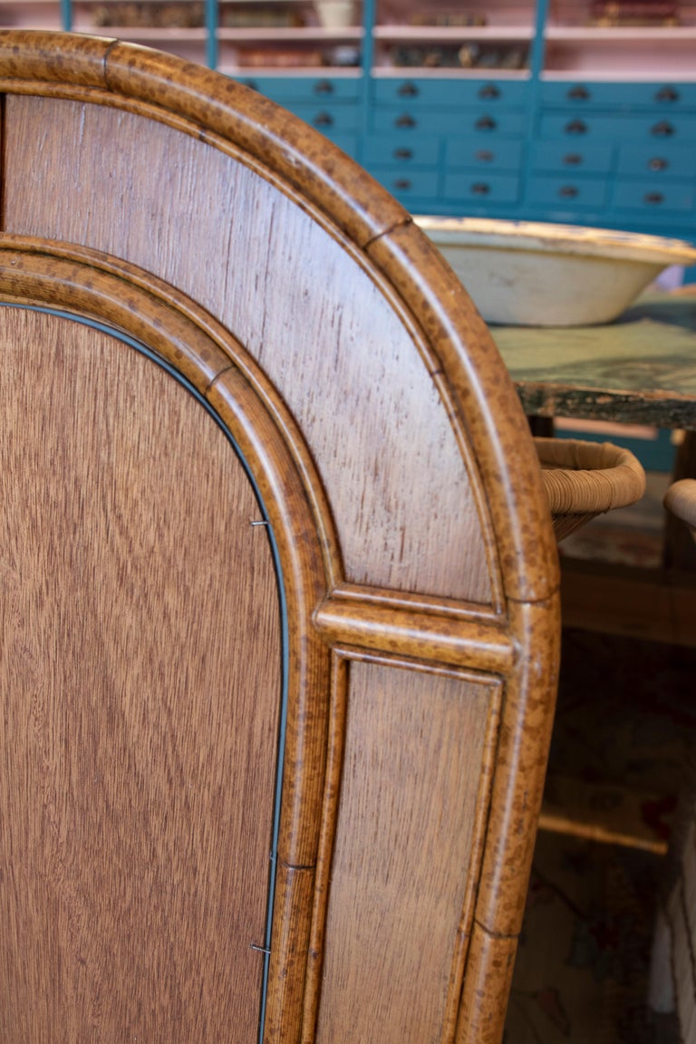 1980s Spanish Arched Bamboo and Cane Wall Mirror w/ Indigo Panels For ...