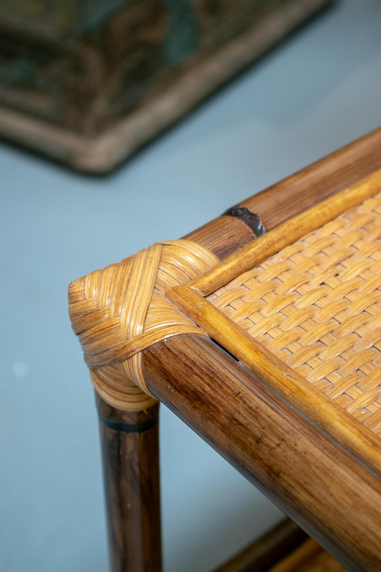 1980s Spanish Bamboo and Wicker 2-Shelve Side Table at 1stDibs