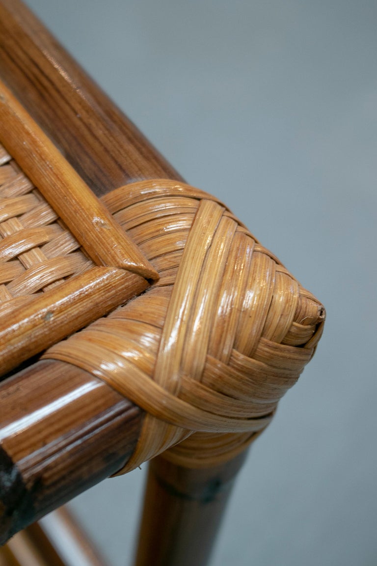 1980s Spanish Bamboo and Wicker 2-Shelve Side Table at 1stDibs