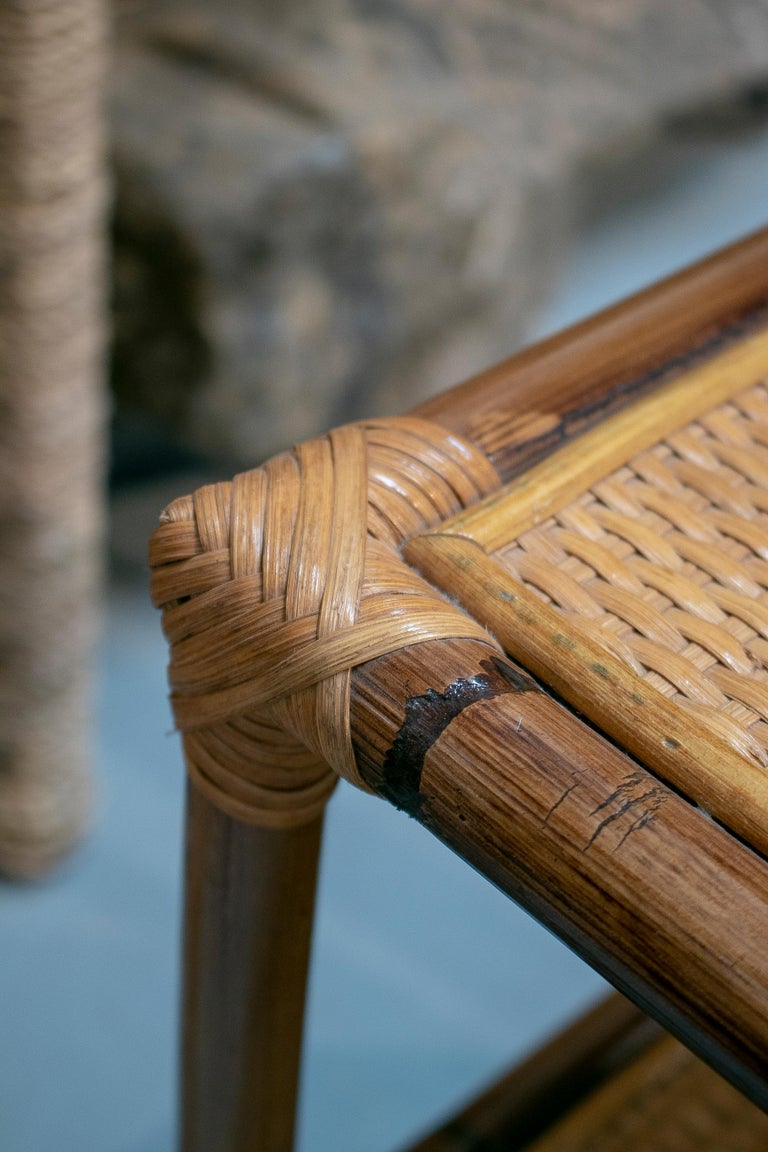 1980s Spanish Bamboo and Wicker 2-Shelve Side Table at 1stDibs