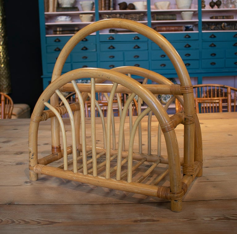1980s Spanish Bamboo Magazine Rack For Sale at 1stDibs
