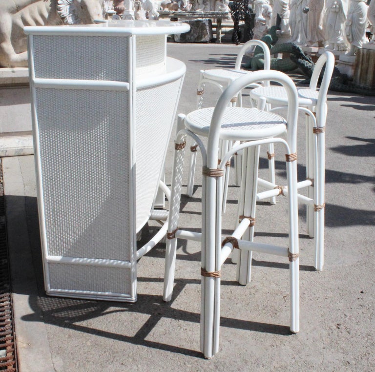 1980s Spanish Bamboo, Wood and Rattan Mini Bar Furniture with Three ...