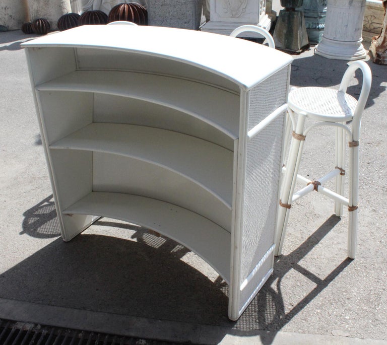 1980s Spanish Bamboo, Wood and Rattan Mini Bar Furniture with Three ...