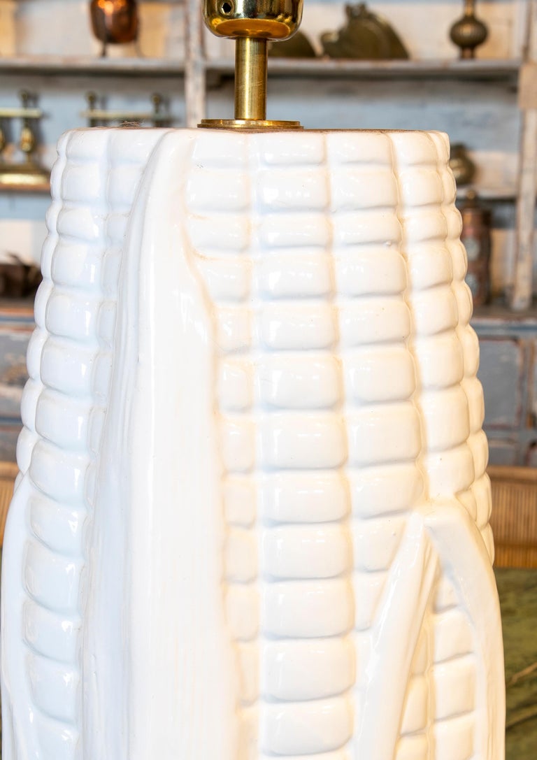 1980s Spanish Ceramic Glaced Lamp with Corn Form in White Color For ...