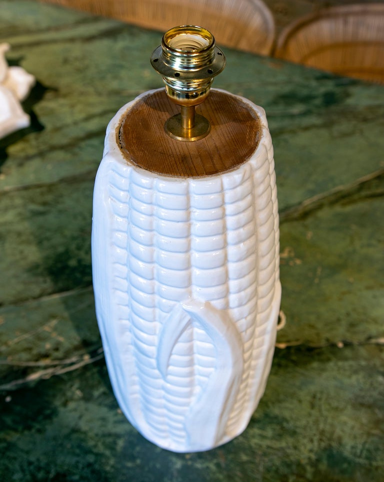 1980s Spanish Ceramic Glaced Lamp with Corn Form in White Color For ...