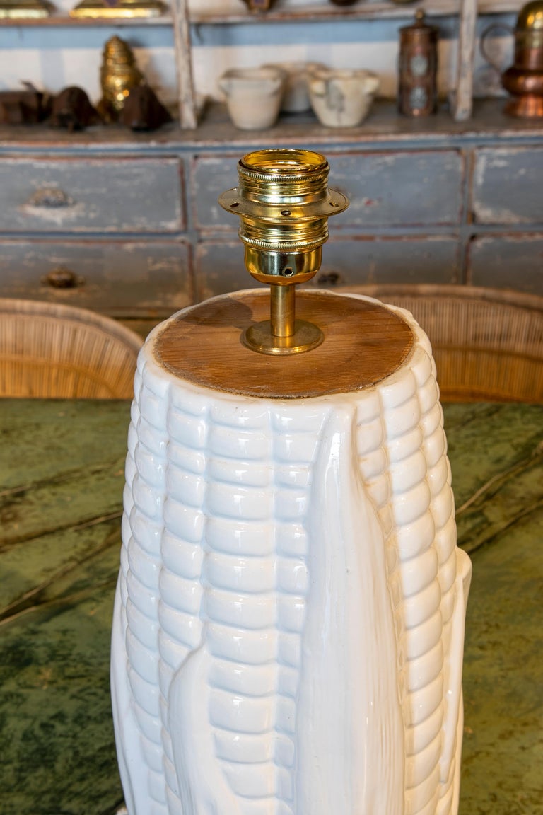 1980s Spanish Ceramic Glaced Lamp with Corn Form in White Color For ...