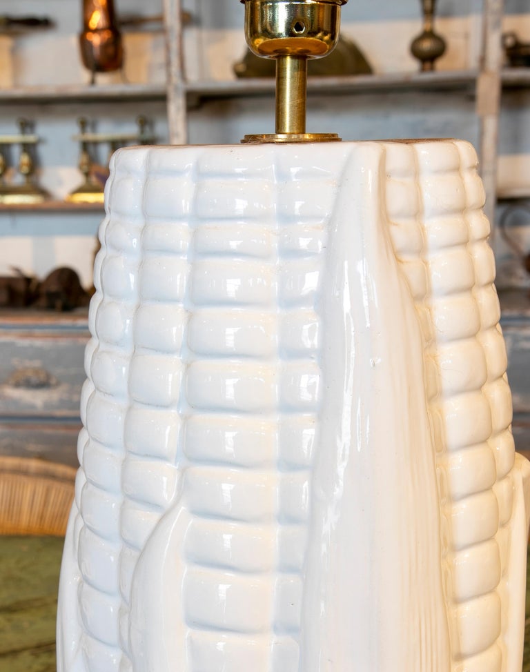 1980s Spanish Ceramic Glaced Lamp with Corn Form in White Color For ...