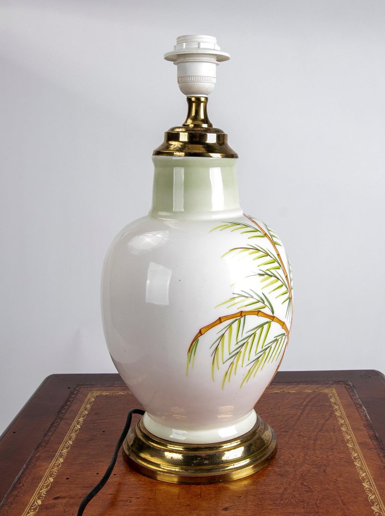 1980s Spanish Ceramic Lamp with Hand-Painted Palm Trees For Sale at 1stDibs