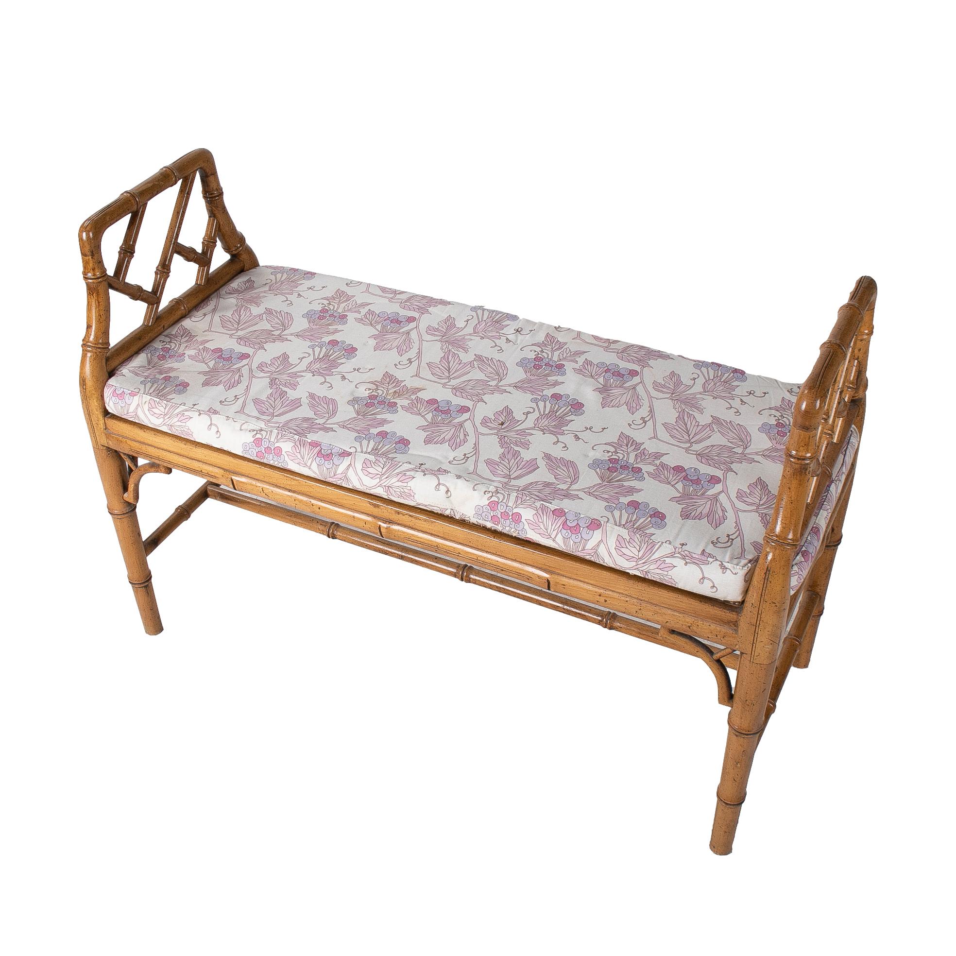 1980s Spanish Faux Bamboo Wooden Long Stool Backless Bench at 1stDibs ...