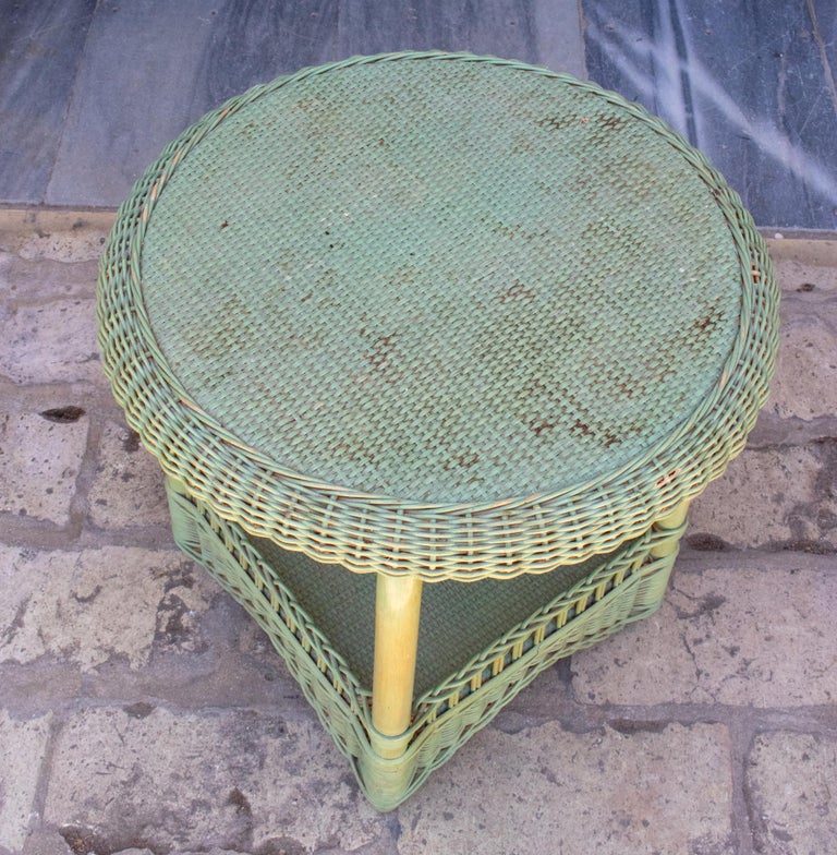 1980s Spanish Green Wicker Side Table For Sale at 1stDibs