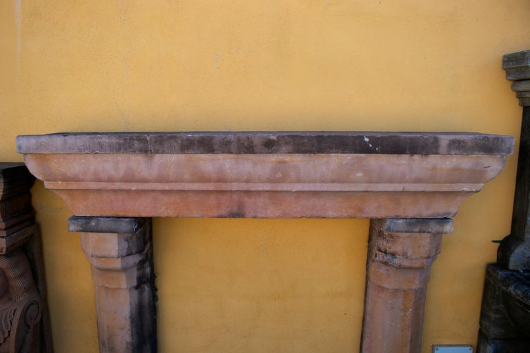1980s Spanish Hand Carved Sandstone Fireplace Mantle For Sale at 1stDibs