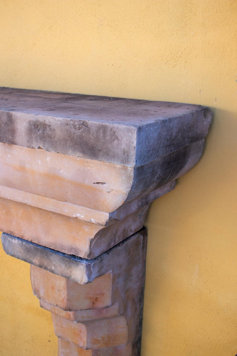 1980s Spanish Hand Carved Sandstone Fireplace Mantle For Sale at 1stDibs