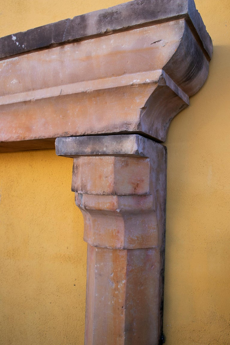 1980s Spanish Hand Carved Sandstone Fireplace Mantle For Sale at 1stDibs