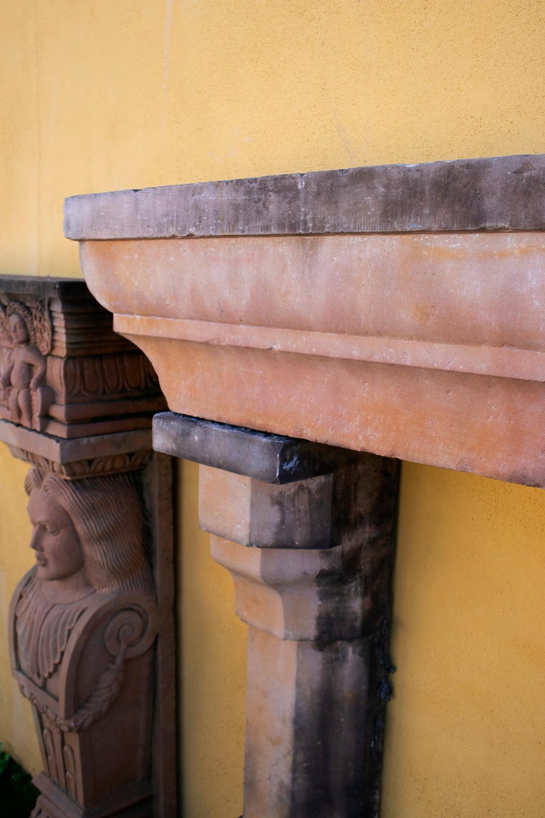 1980s Spanish Hand Carved Sandstone Fireplace Mantle For Sale at 1stDibs