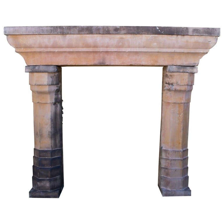 1980s Spanish Hand Carved Sandstone Fireplace Mantle For Sale at 1stDibs