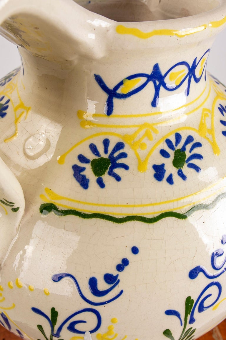 1980s Spanish Hand-Painted Ceramic Jug with Handle for Wine For Sale at ...