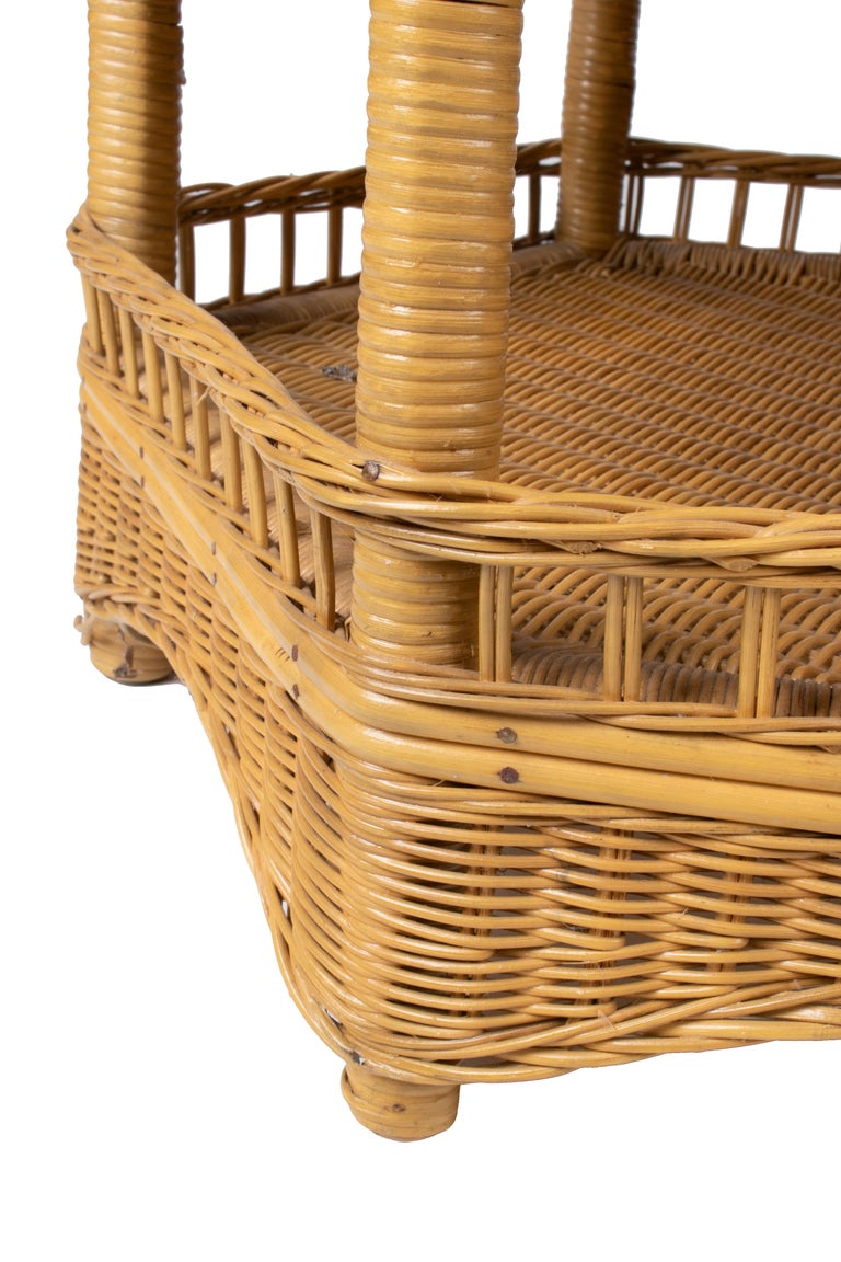1980s Spanish Hexagonal Hand Woven Wicker Auxiliary Table For Sale at ...
