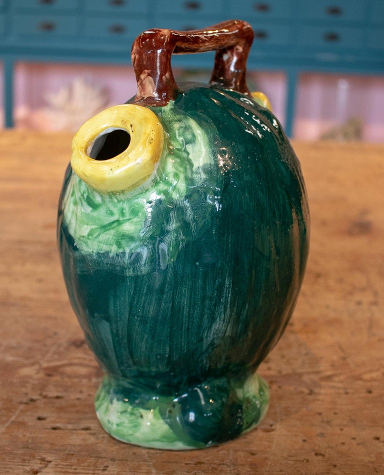 1980s Spanish Melon Figure Hand Painted "Botijo" Earthenware Water Jug ...