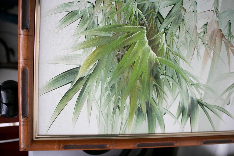 1980s Spanish Oil on Canvas Birds Painting with Bamboo Frame For Sale ...