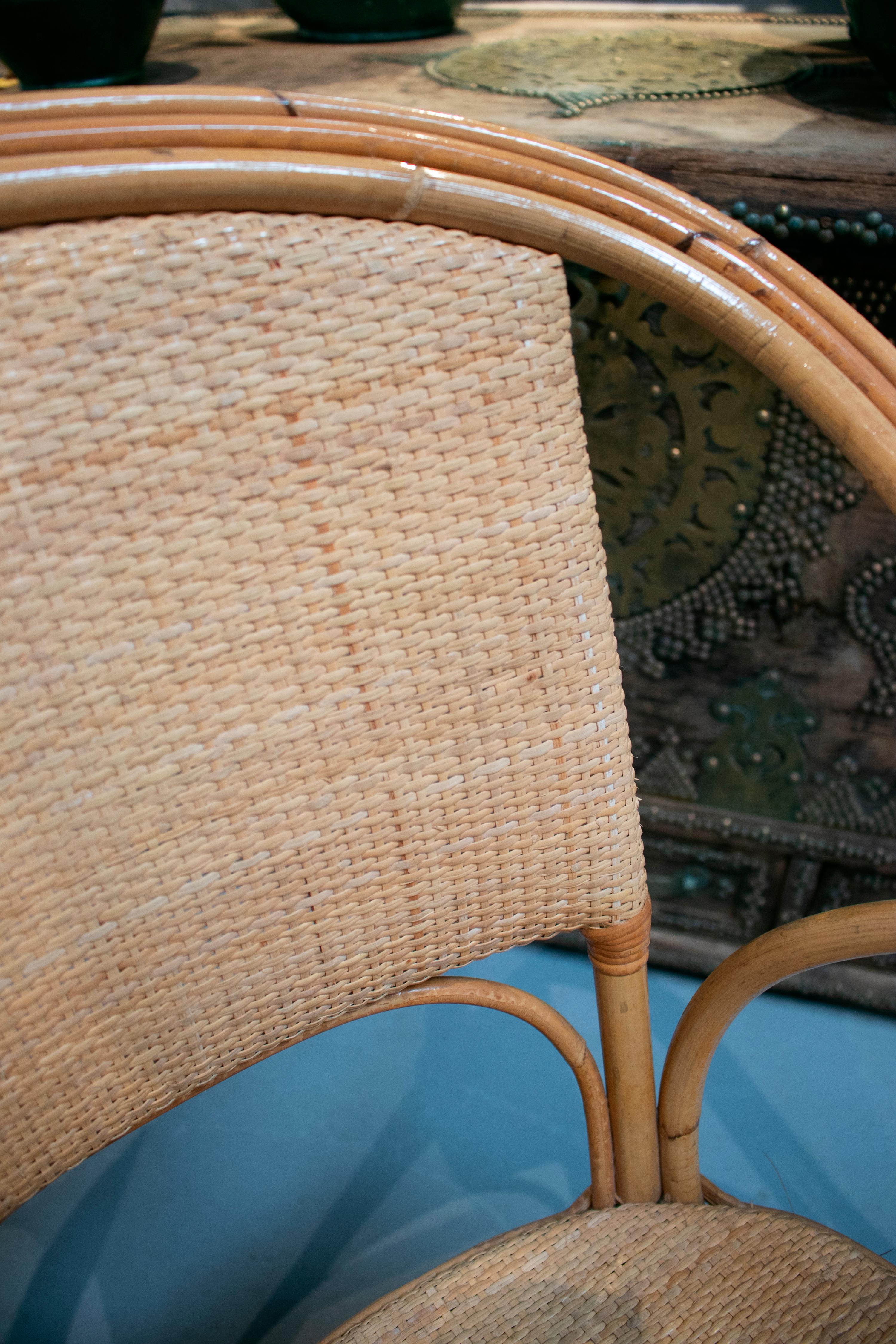 1980s Spanish Pair of Bamboo and Rattan Armchairs For Sale at 1stDibs