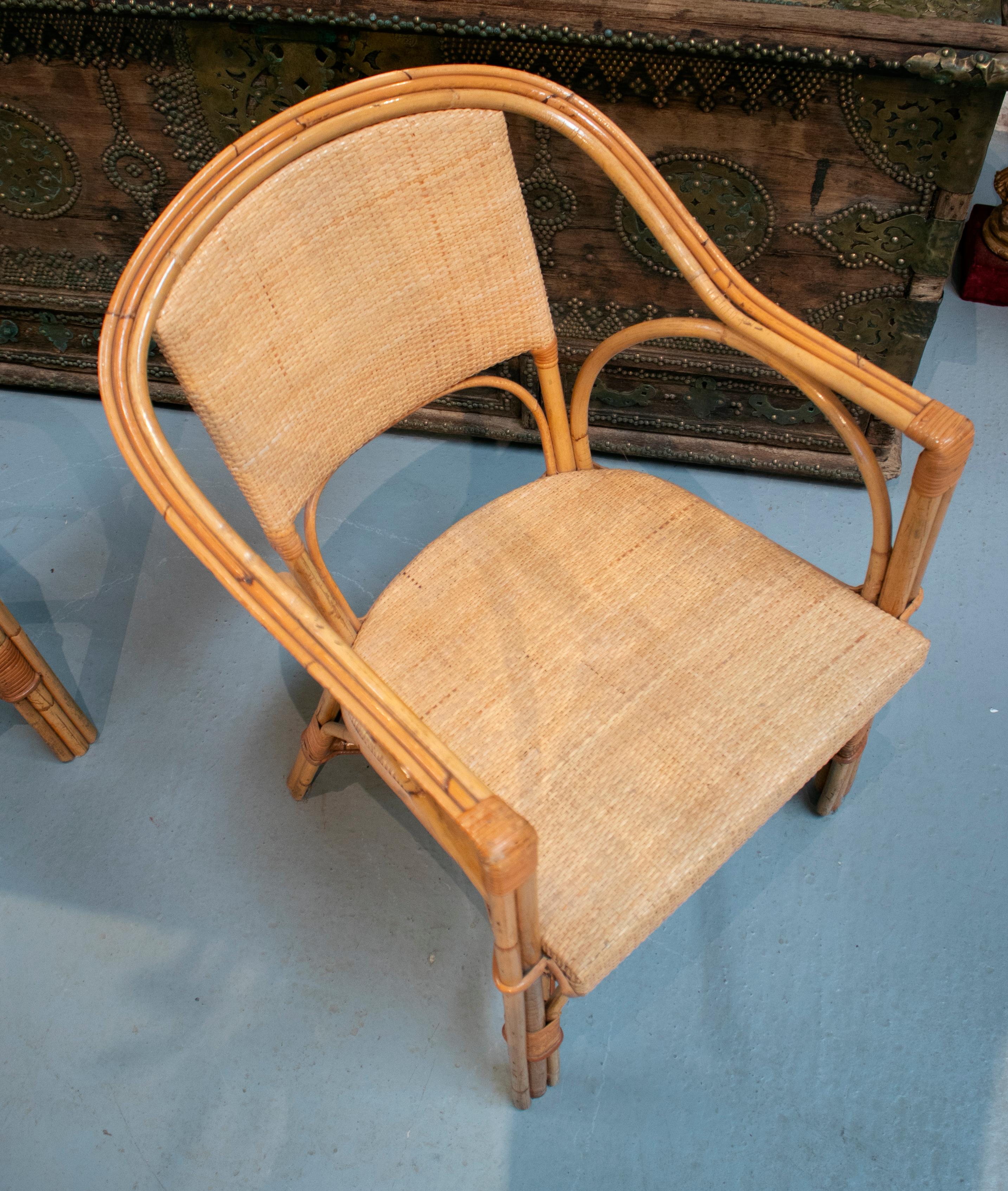 1980s Spanish Pair of Bamboo and Rattan Armchairs For Sale at 1stDibs