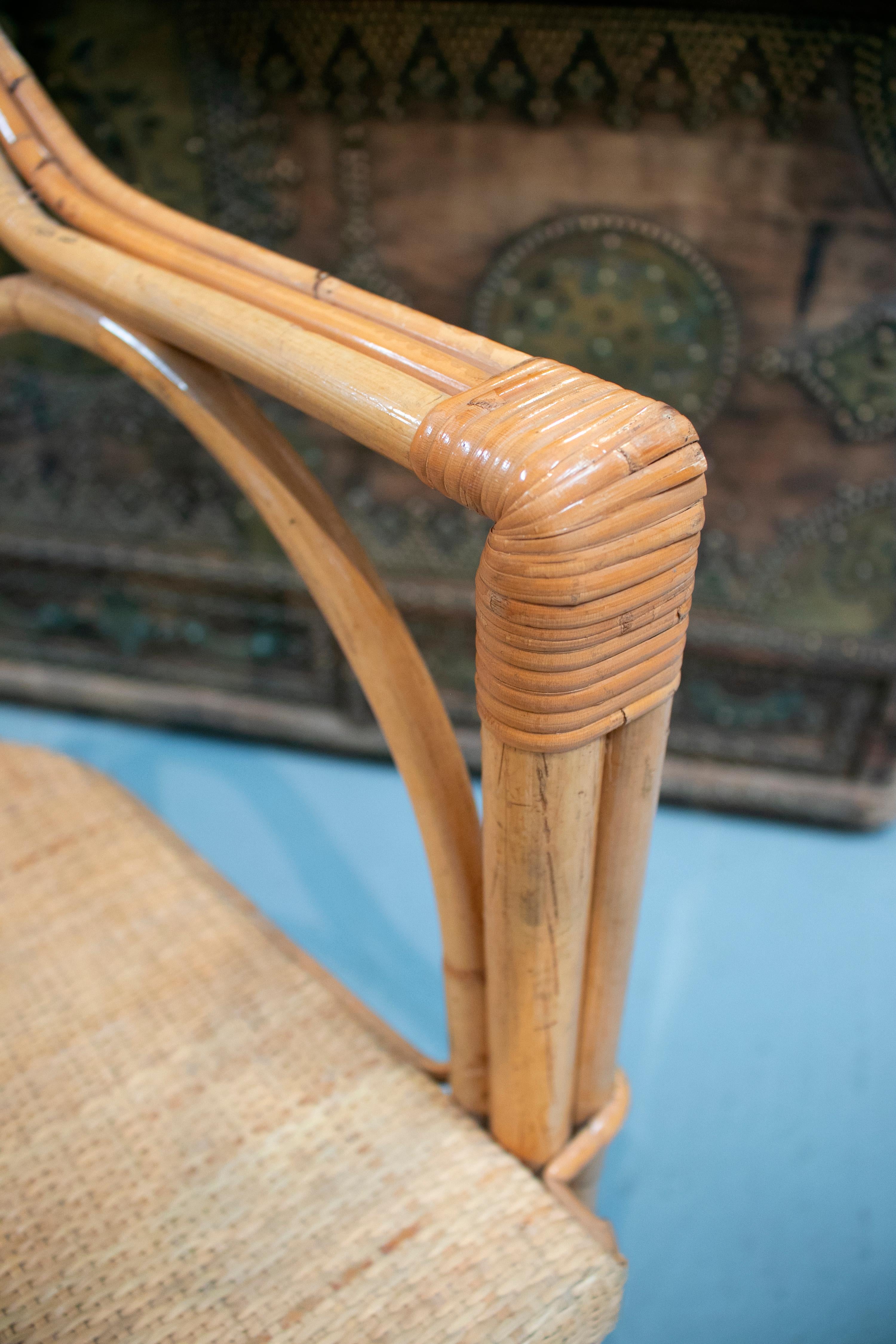 1980s Spanish Pair of Bamboo and Rattan Armchairs For Sale at 1stDibs