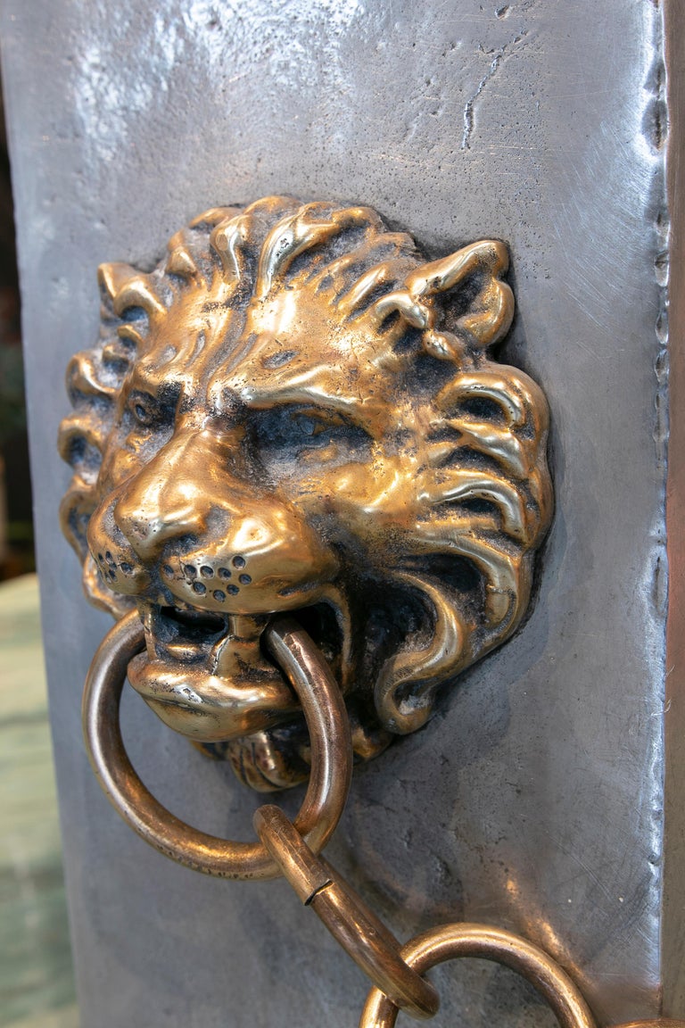 1980s Spanish Pewter and Bronze Table Lamp w/ Lion Head Macaroons at ...