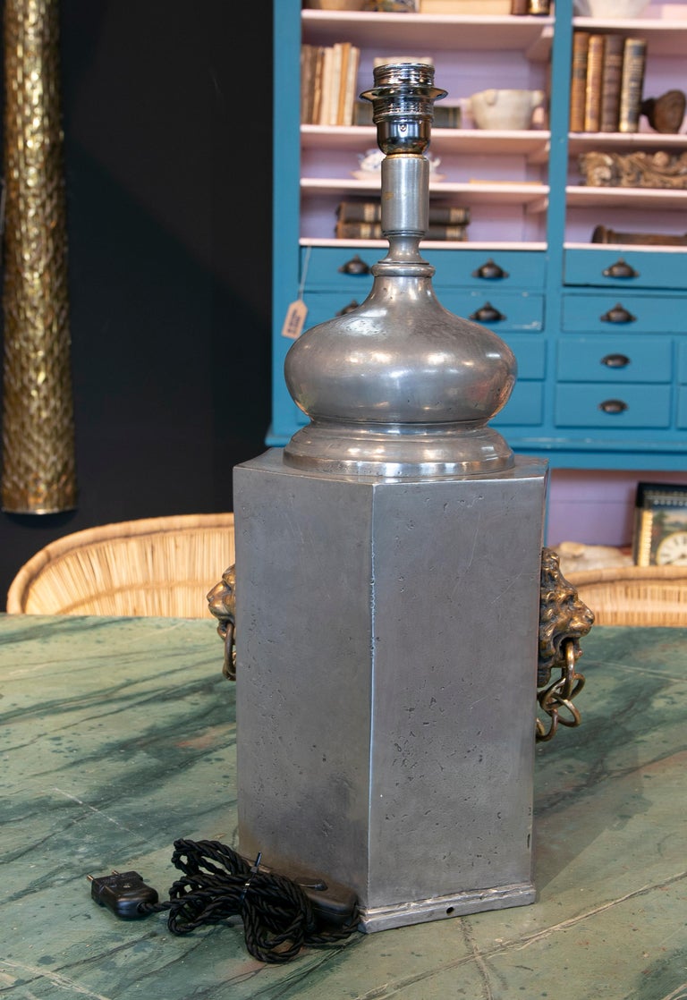 1980s Spanish Pewter and Bronze Table Lamp w/ Lion Head Macaroons at ...