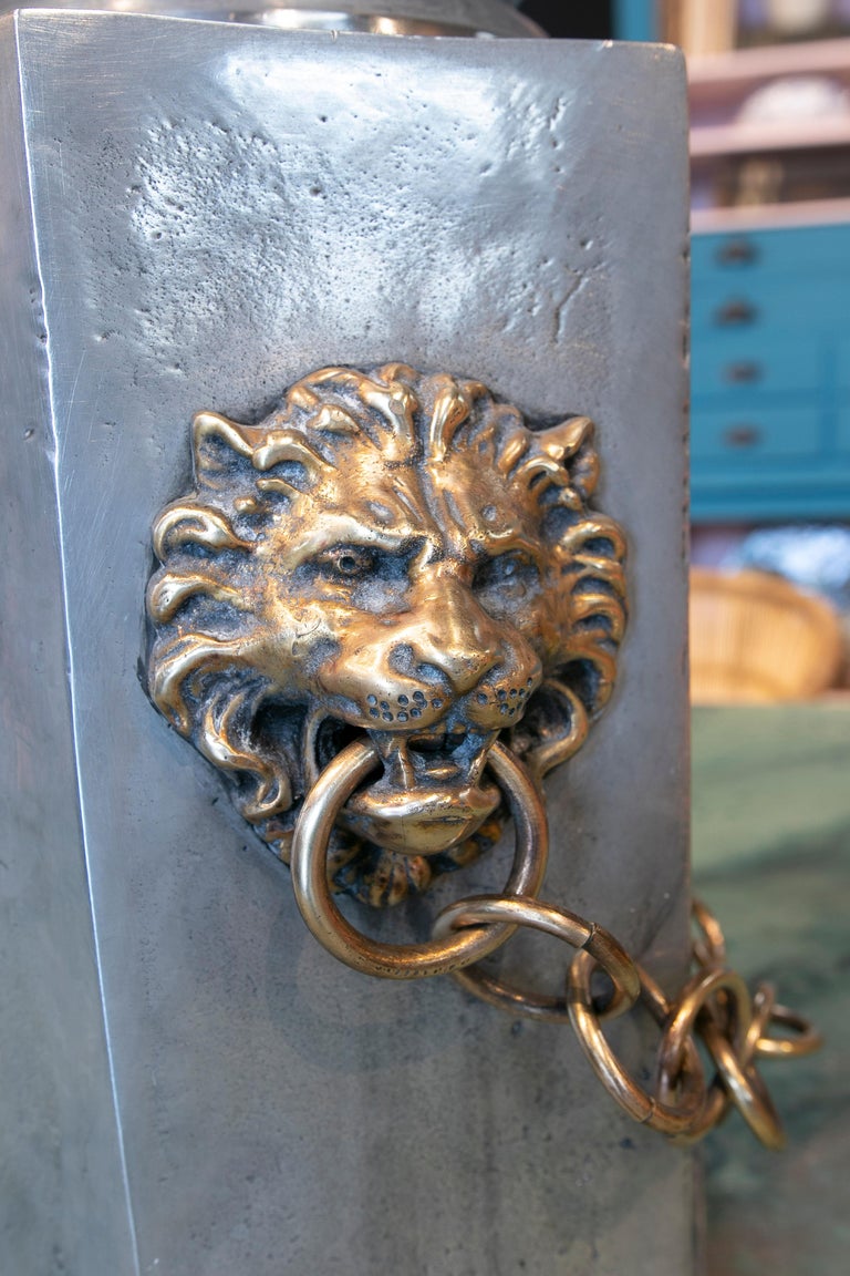 1980s Spanish Pewter and Bronze Table Lamp w/ Lion Head Macaroons at ...