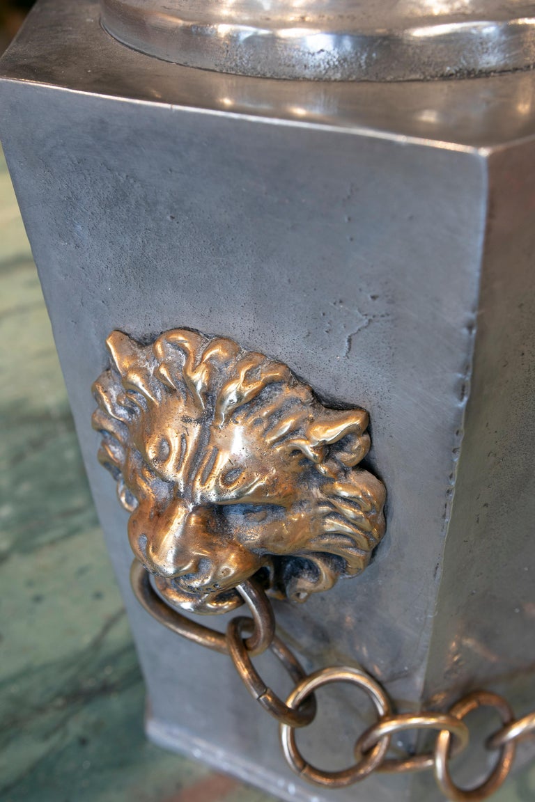 1980s Spanish Pewter and Bronze Table Lamp w/ Lion Head Macaroons at ...