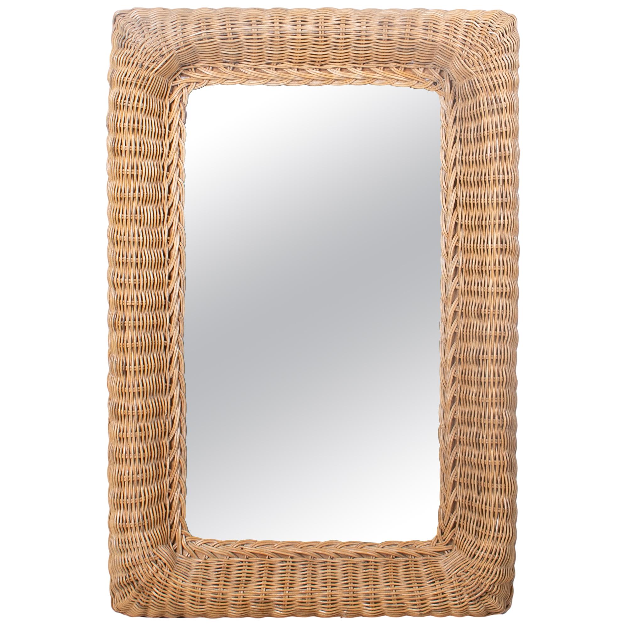 1980s Spanish Oval Wicker Frame Mirror at 1stDibs