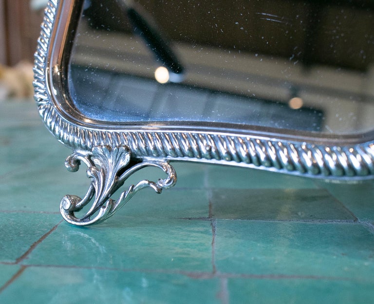 1980s Spanish Silver Table Standing Mirror w/ Initials For Sale at 1stDibs