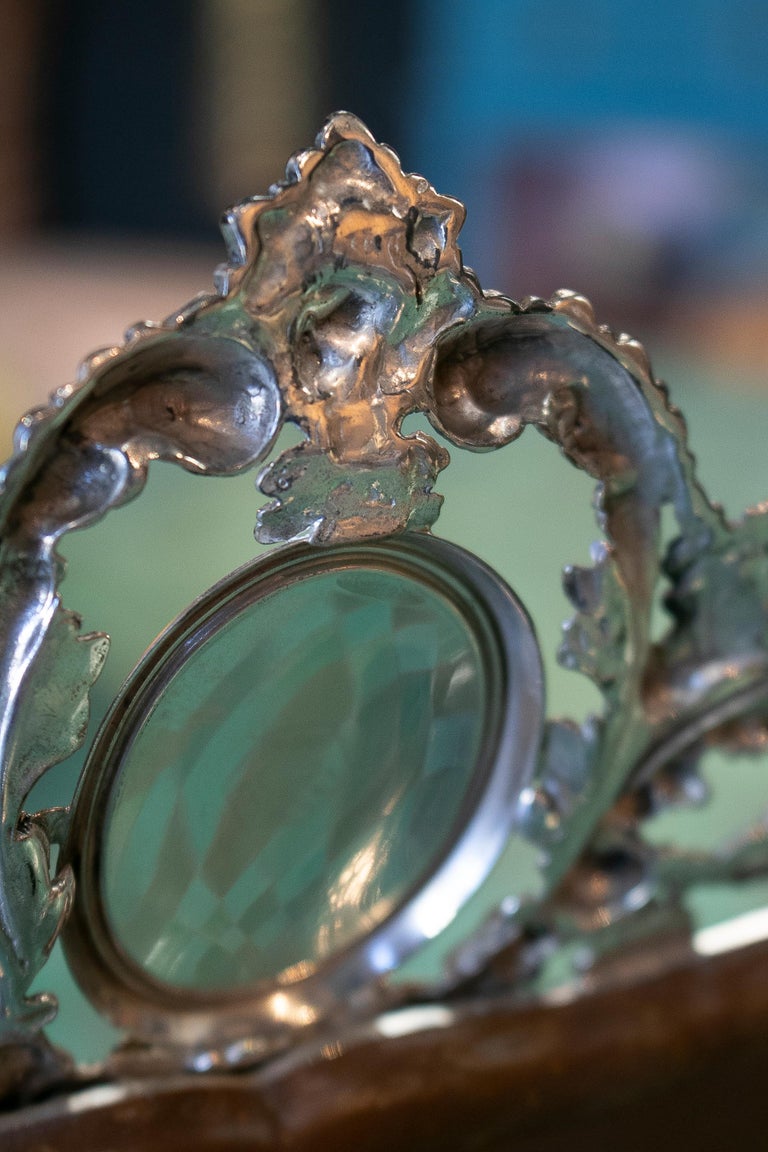 1980s Spanish Silver Table Standing Mirror w/ Initials For Sale at 1stDibs