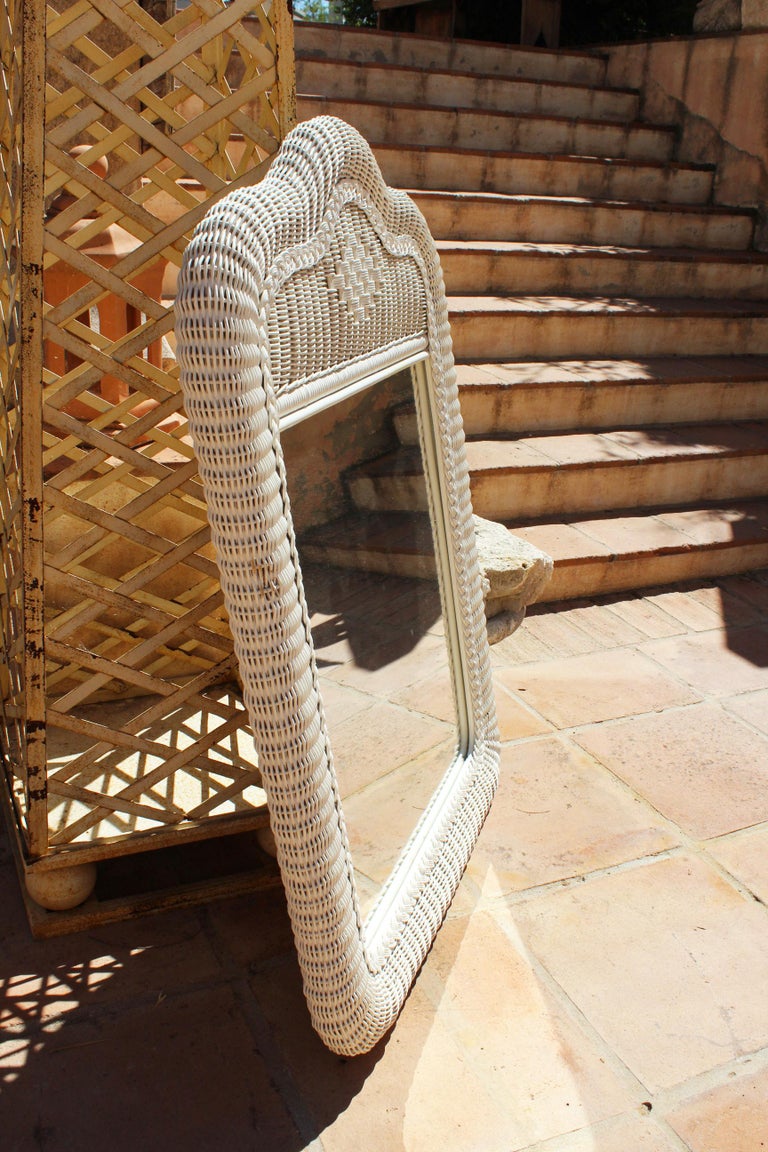 1980s Spanish White Wicker Framed Mirror at 1stDibs