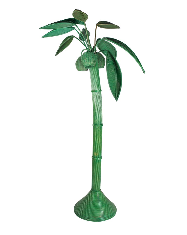 1980s Spanish Woven Wicker Green Palm Tree Statue For Sale at 1stDibs