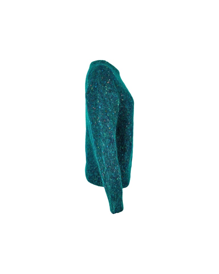 1980s Special Vintage Turquoise Knit Crew Neck Sweater For Sale at 1stDibs