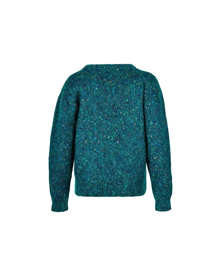 1980s Special Vintage Turquoise Knit Crew Neck Sweater For Sale at 1stDibs